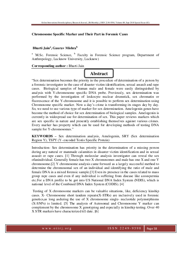 (PDF) Chromosome Specific Marker and Their Part in Forensic Cases