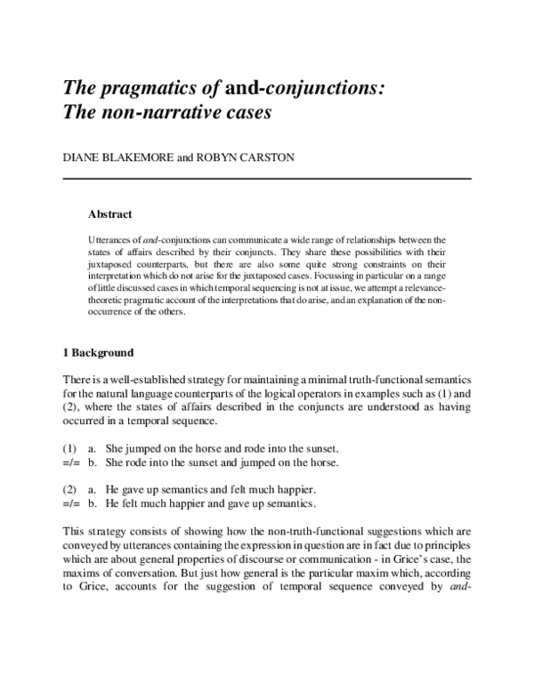 (PDF) The pragmatics of and-conjunctions: The non-narrative cases ...