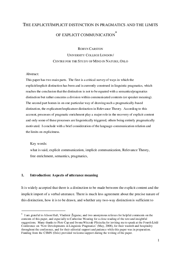 (PDF) The Explicit/Implicit Distinction in Pragmatics and the Limits of ...
