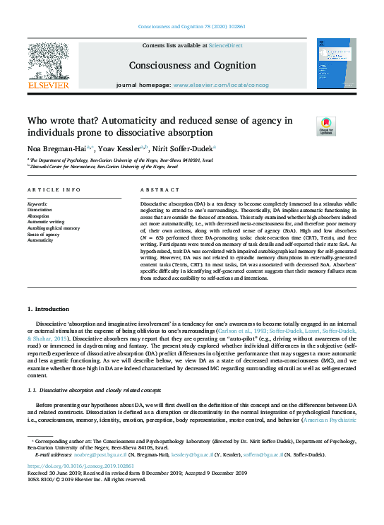 (PDF) Who wrote that? Automaticity and reduced sense of agency in ...