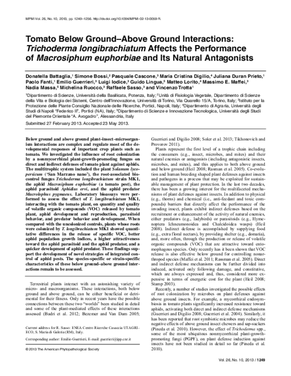 (PDF) Tomato Below Ground–Above Ground Interactions: Trichoderma longibrachiatum Affects the ...