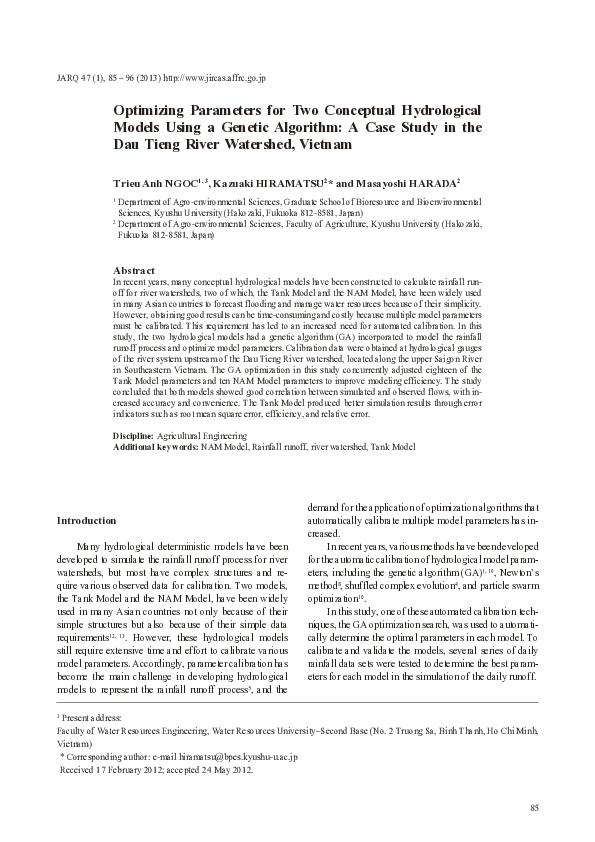 (PDF) Optimizing Parameters for Two Conceptual Hydrological Models ... (PDF) Optimizing Parameters for Two Conceptual Hydrological Models ...
