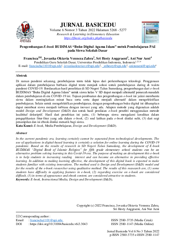 (PDF) Pengembangan E-book BUDIMAS “Buku Digital Agama Islam” untuk Pembelajaran PAI pada Siswa ...