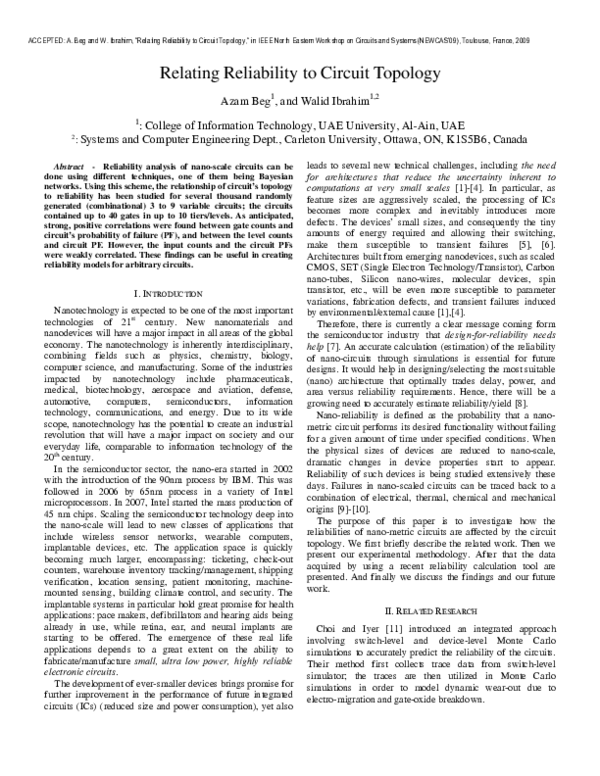 (PDF) Bayesian Analysis of Reliability in Nano-scale Circuit Topologies