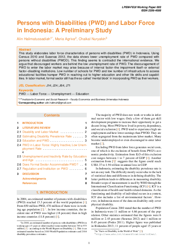 (PDF) Persons with Disabilities (PWD) and Labor Force in Indonesia : A ...
