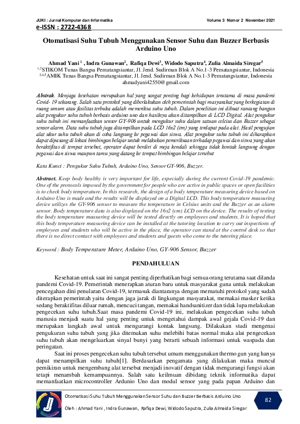 (PDF) Otomatisasi Suhu Tubuh Menggunakan Sensor Suhu dan Buzzer Berbasis Arduino Uno