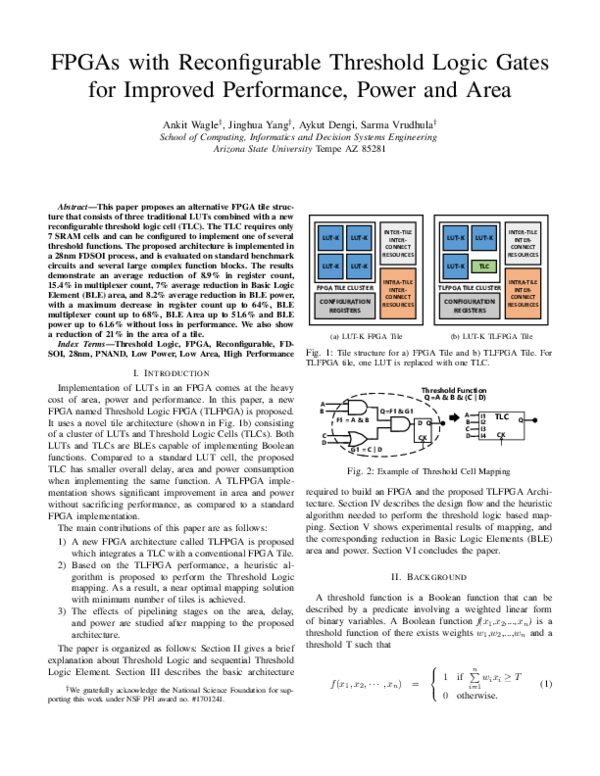Pdf Fpgas With Reconfigurable Threshold Logic Gates For Improved Performance Power And Area