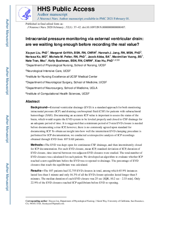 (PDF) Intracranial Pressure Monitoring via External Ventricular Drain ...