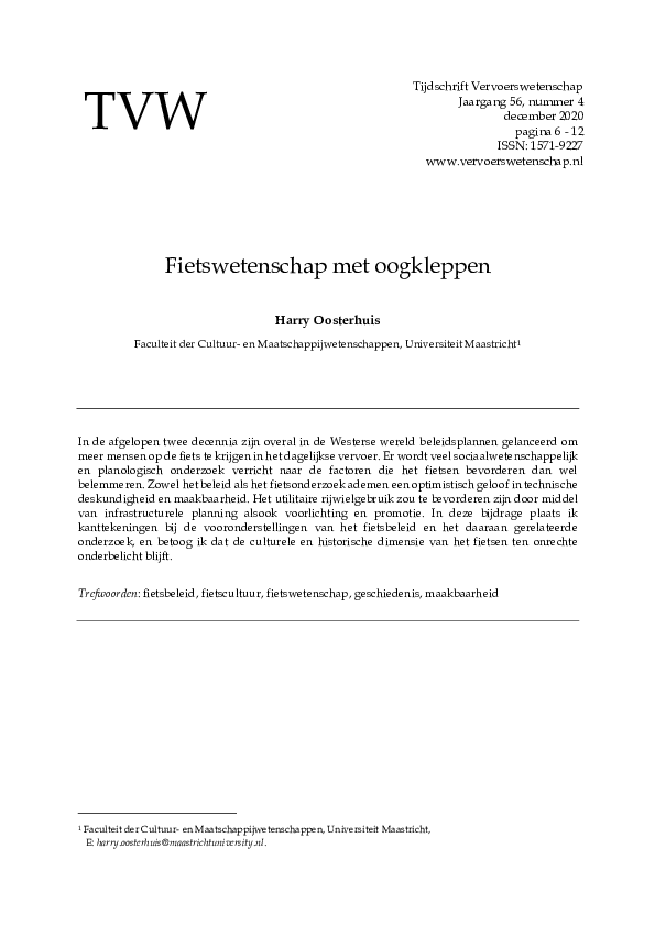 (PDF) Fietswetenschap met oogkleppen