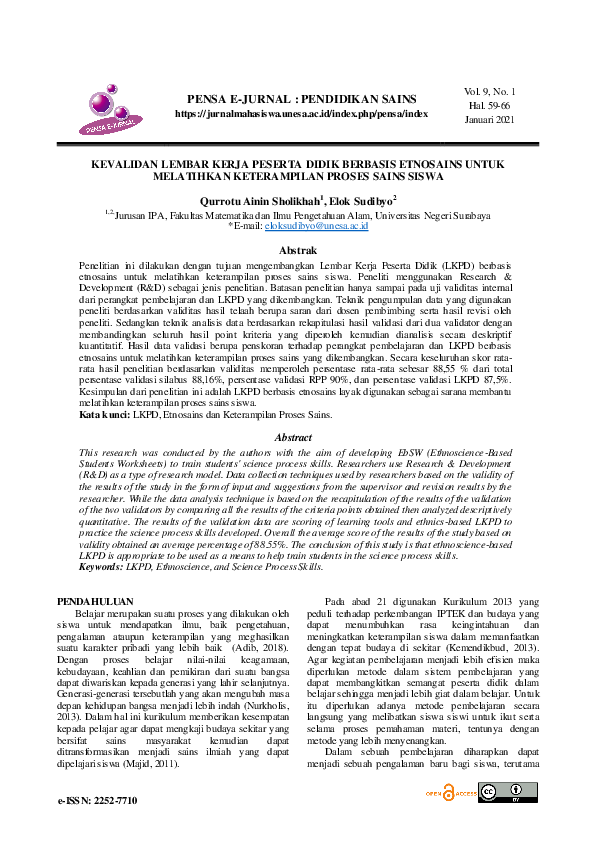 (PDF) Kevalidan Lembar Kerja Peserta Didik Berbasis Etnosains Untuk Melatihkan Keterampilan ...