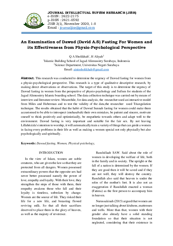 (PDF) An Examination of Dawud (David A.S) Fasting For Women and its ...