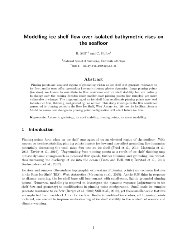 (PDF) Modelling ice shelf flow over isolated bathymetric rises on the ...