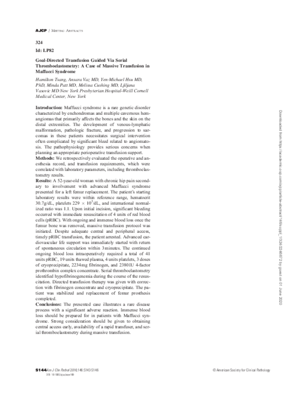 (PDF) Goal-Directed Transfusion Guided Via Serial Thromboelastometry: A ...