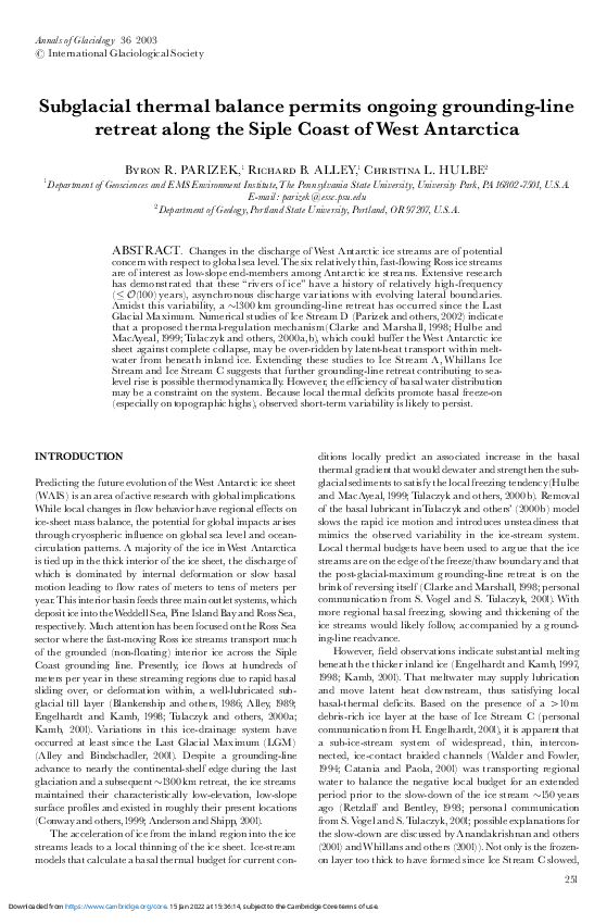 (PDF) Subglacial thermal balance permits ongoing grounding-line retreat ...