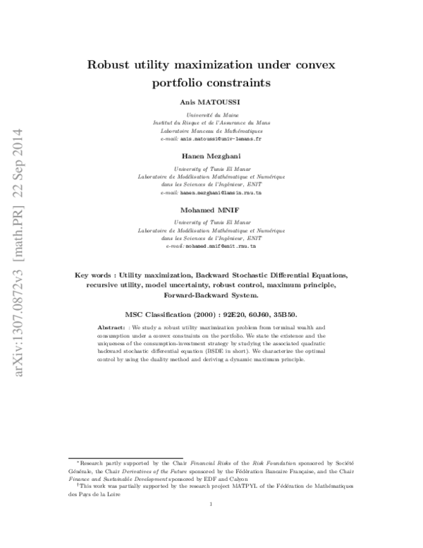 (PDF) Robust Utility Maximization Under Convex Portfolio Constraints