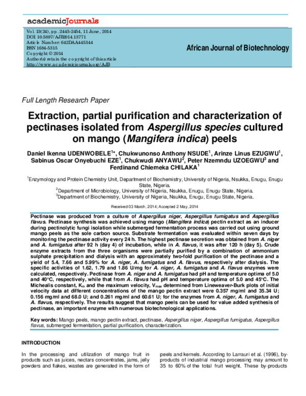 Extraction, partial purification and characterization of pectinases ... Extraction, partial purification and characterization of pectinases ...
