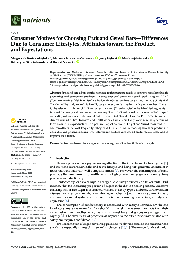 (PDF) Consumer Motives for Choosing Fruit and Cereal Bars—Differences ...