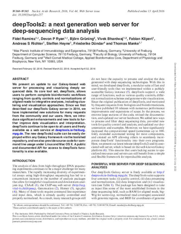 Pdf Deeptools2 A Next Generation Web Server For Deep Sequencing Data