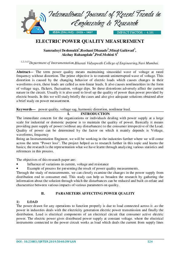 (PDF) Electric Power Quality Measurement