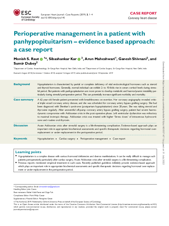 (PDF) Perioperative management in a patient with panhypopituitarism ...