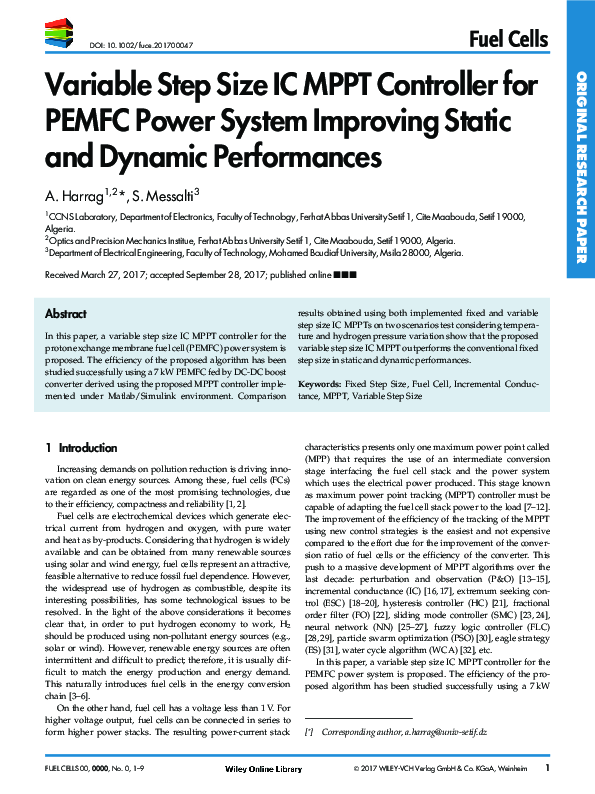 (PDF) Variable Step Size IC MPPT Controller for PEMFC Power System Improving Static and Dynamic ...
