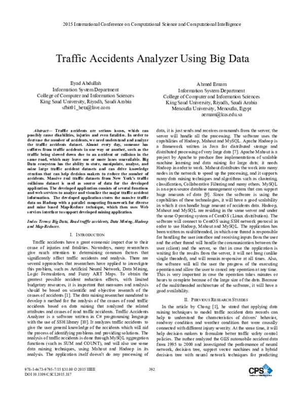 (PDF) Traffic Accidents Analyzer Using Big Data