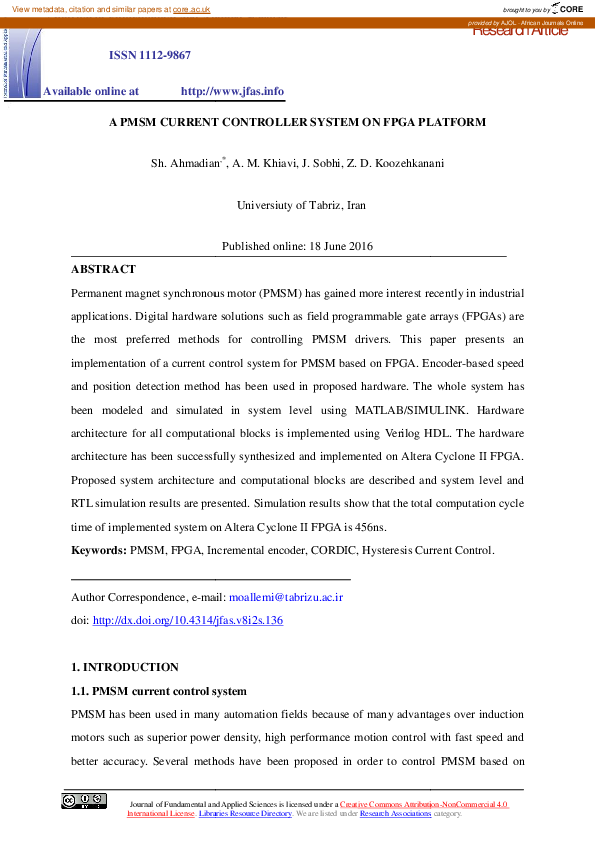 (PDF) A PMSM current controller system on FPGA platform