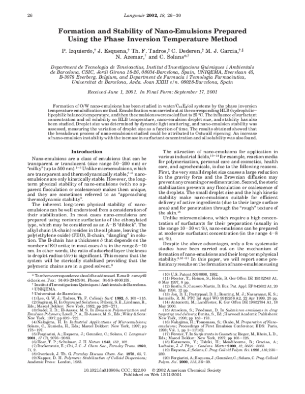 (PDF) Formation and Stability of Nano-Emulsions Prepared Using the ...