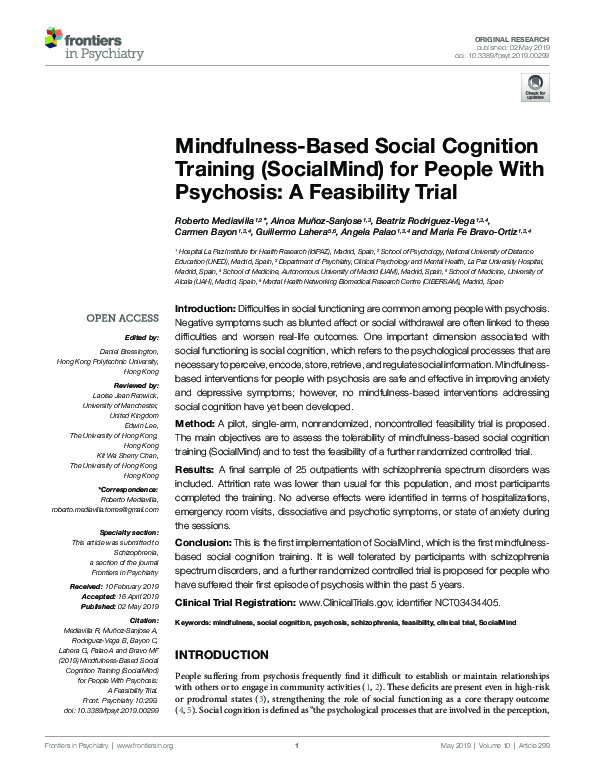 Pdf Mindfulness Based Social Cognition Training Socialmind For People With Psychosis A