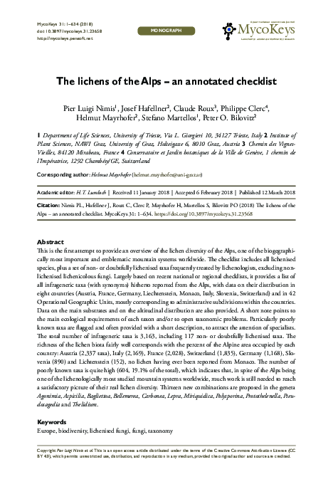 (PDF) The lichens of the Alps - an annotated checklist