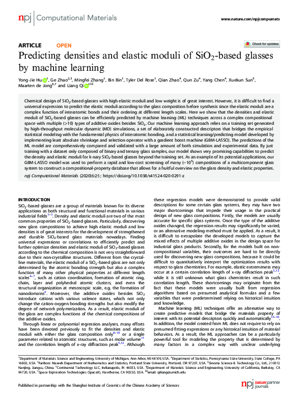 (PDF) Predicting densities and elastic moduli of SiO2-based glasses by ...