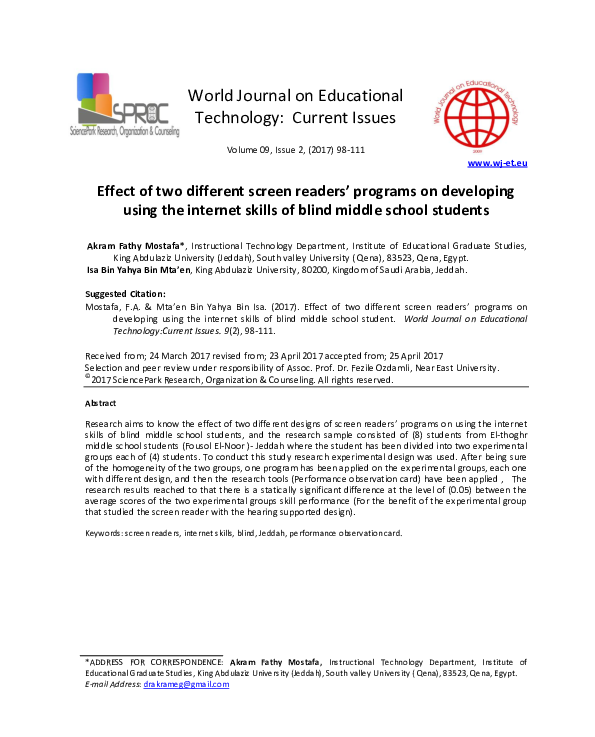 (PDF) Effect of Two Different Designs of Screen Readers’ Programs on ...