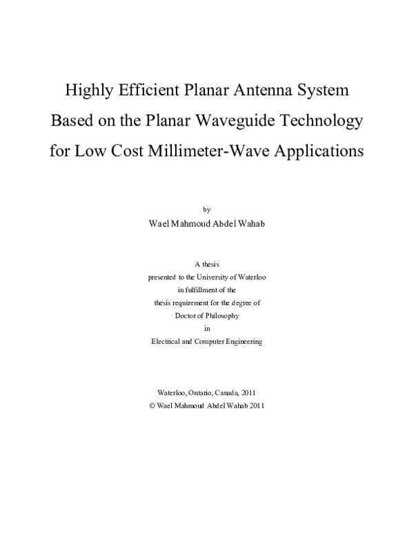 Pdf Highly Efficient Planar Antenna System Based On The Planar Waveguide Technology For Low