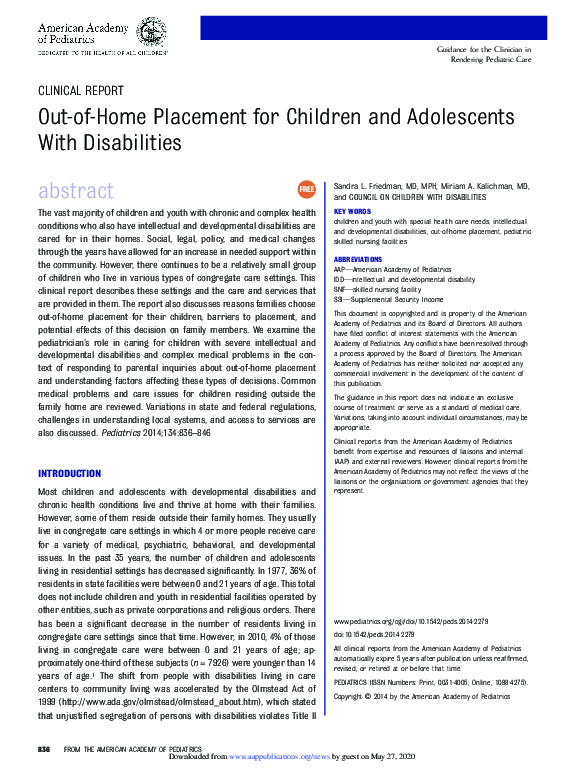 (PDF) Out-of-home placement for children and adolescents with disabilities