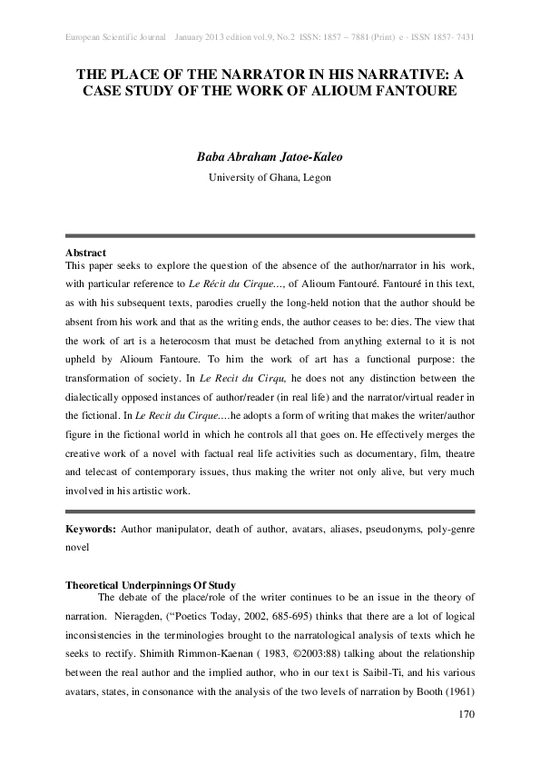 (PDF) The Place of the Narrator in His Narrative: A Case Study of the ...