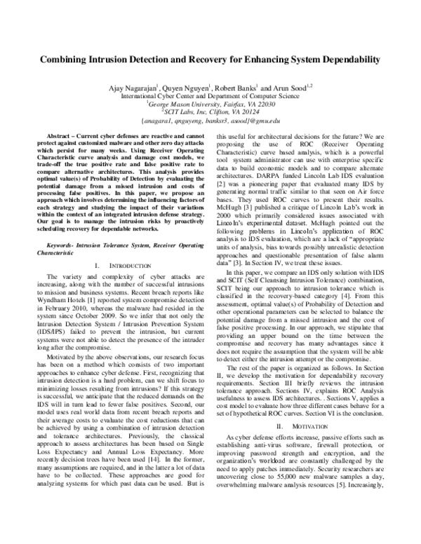 (PDF) Combining intrusion detection and recovery for enhancing system dependability | Quyen ...