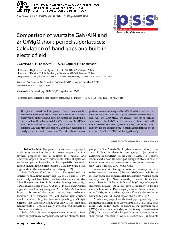 (PDF) Comparison of wurtzite GaN/AlN and ZnO/MgO short-period ...