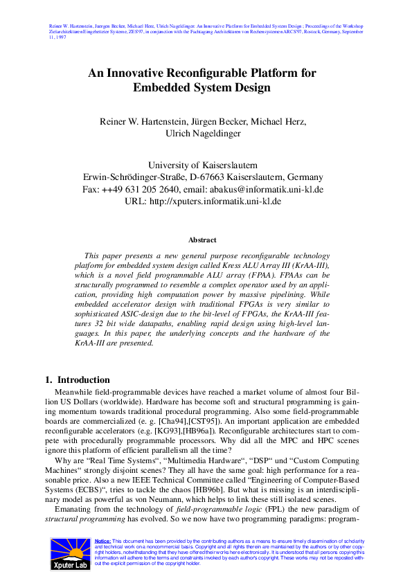 (PDF) An Innovative Reconfigurable Platform for Embedded System Design