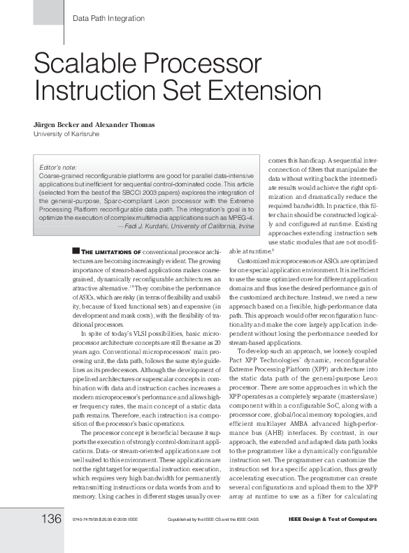(PDF) Scalable Processor Instruction Set Extension
