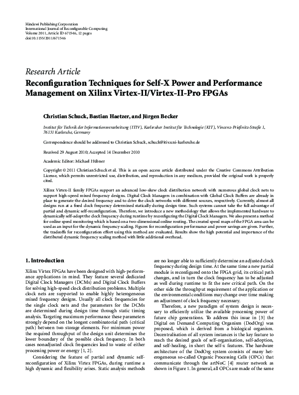 (PDF) Reconfiguration Techniques for Self-X Power and Performance Management on Xilinx Virtex-II ...