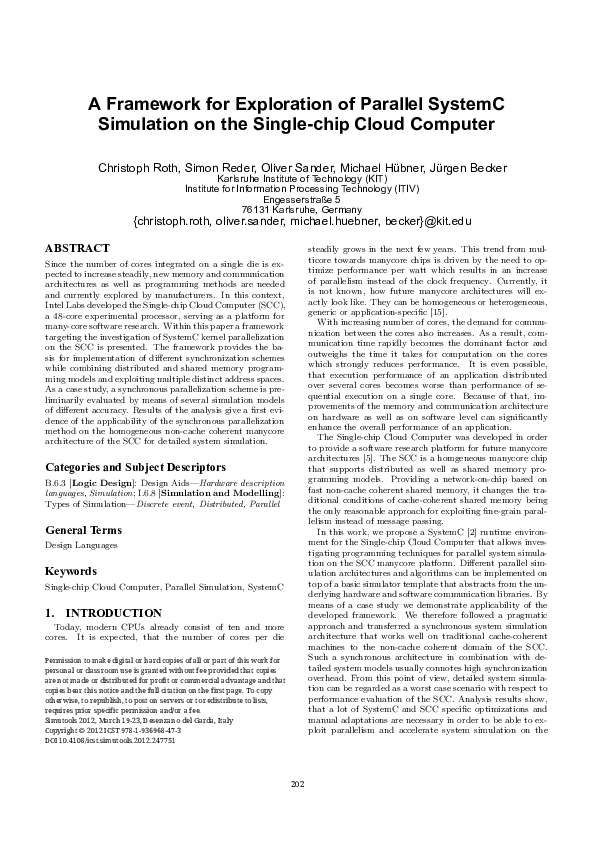 (PDF) A Framework for Exploration of Parallel SystemC Simulation on the Single-chip Cloud Computer