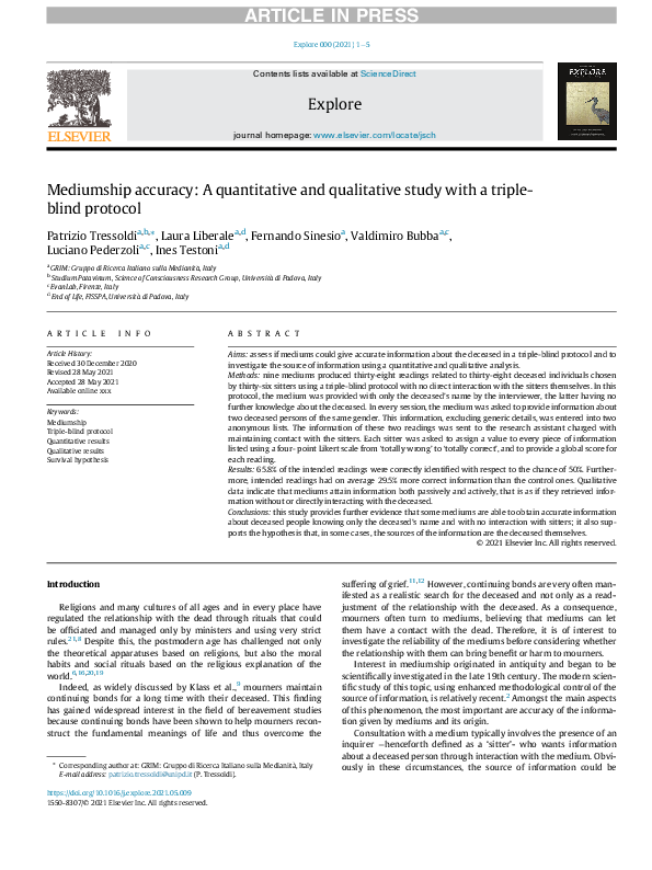 (PDF) Mediumship accuracy: A quantitative and qualitative study with a ...