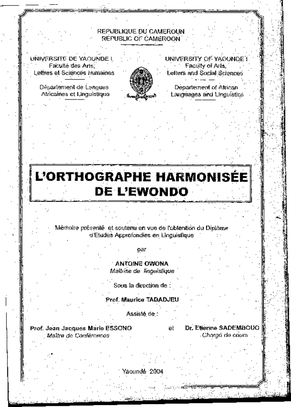 (PDF) L'orthographe harmonisée de l'ewondo