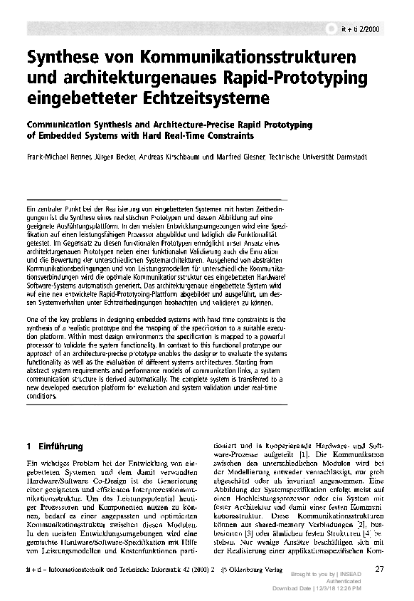 (PDF) Synthese von Kommunikationsstrukturen und architekturgenaues Rapid-Prototyping ...