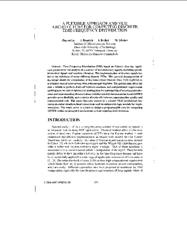 Pdf A Flexible Approach And Vlsi Architecture For Computing Discrete Time Frequency Distribution