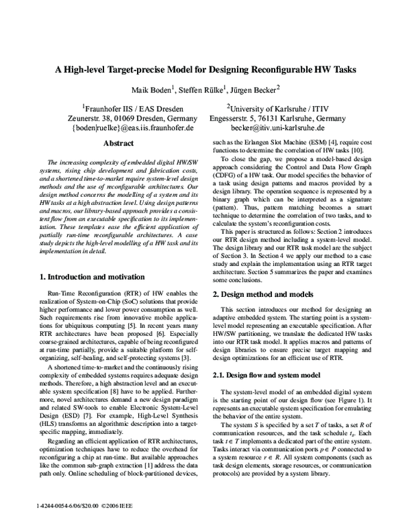 (PDF) A high-level target-precise model for designing reconfigurable HW tasks