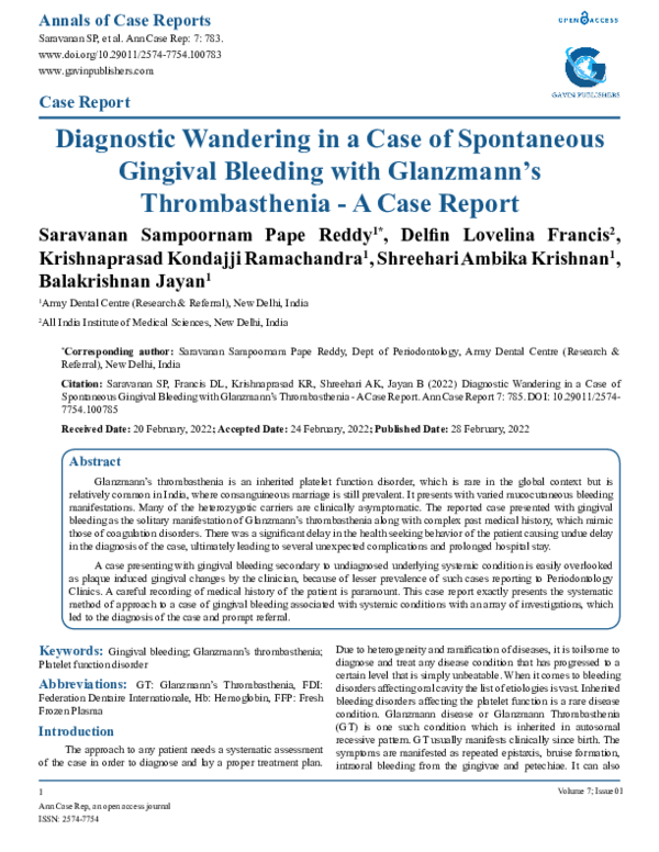 (PDF) Diagnostic Wandering in a Case of Spontaneous Gingival Bleeding ...