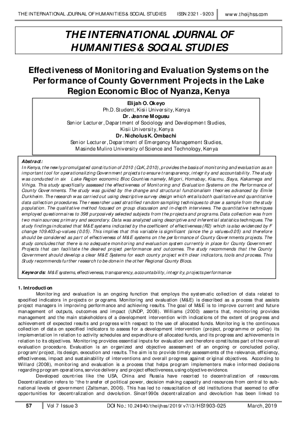 (PDF) Effectiveness of Monitoring and Evaluation Systems on the Performance of County Government ...