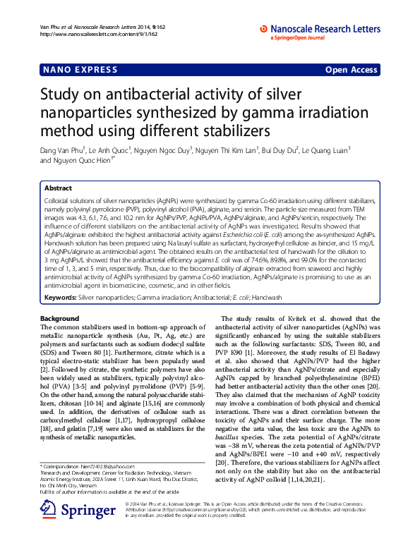 (PDF) Study on antibacterial activity of silver nanoparticles synthesized by gamma irradiation ...