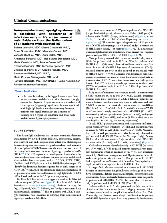 (PDF) Autosomal-dominant hyper-IgE syndrome is associated with ...